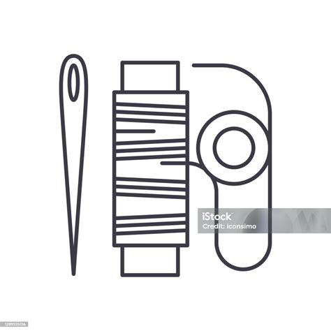 바늘 및 스레드 아이콘 선형 절연 일러스트레이션 얇은 선 벡터 웹 디자인 기호 흰색 배경에 편집 가능한 스트로크가 있는 개요