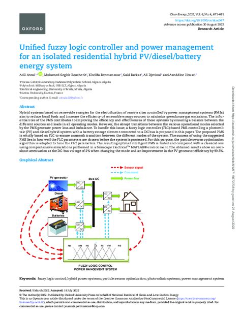 Pdf Unified Fuzzy Logic Controller And Power Management For An Isolated Residential Hybrid Pv