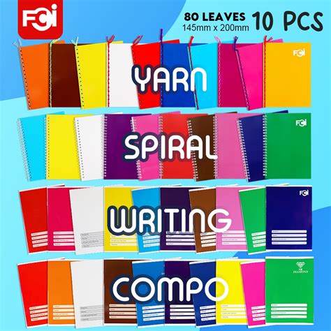 Fci Writing Notebook Compo Spiral Yarn Notebook Neon Random Color School Supply 10 Pcs 80