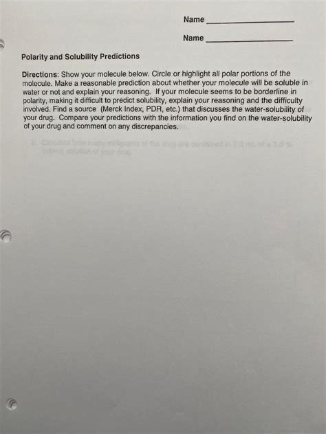 Solved Name Name Polarity And Solubility Predictions