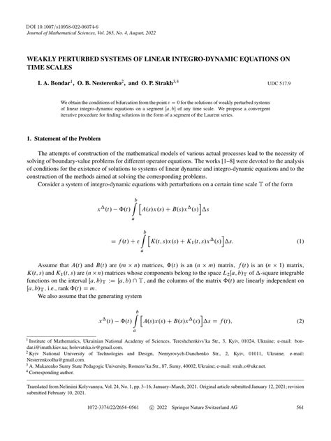 Pdf Weakly Perturbed Systems Of Linear Integro Dynamic Equations On