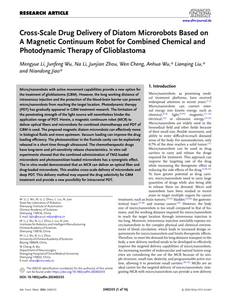 Cross‐scale Drug Delivery Of Diatom Microrobots Based On A Magnetic Continuum Robot For Combined