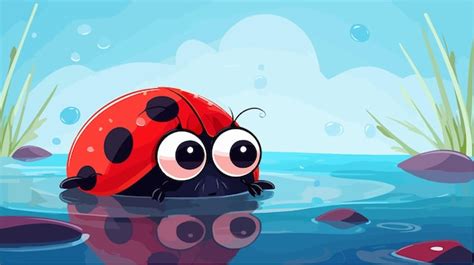 Cute Cartoon Ladybug Looking Up Illustration Premium Ai Generated Vector