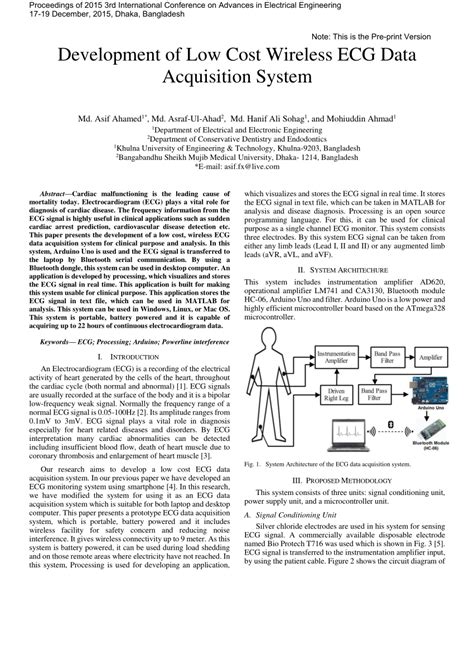 Pdf Development Of Low Cost Wireless Ecg Data Acquisition System
