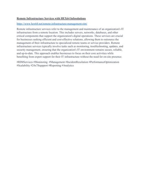 Remote Infrastructure Services With Hex64 Infosolutions Docx
