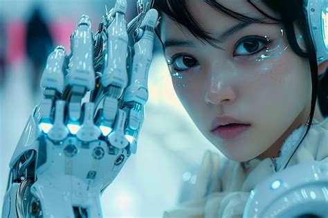 Premium Photo Futuristic Portrait Of A Young Woman With Robotic Arm