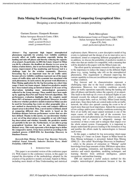 Pdf Data Mining For Forecasting Fog Events And Comparing Geographical
