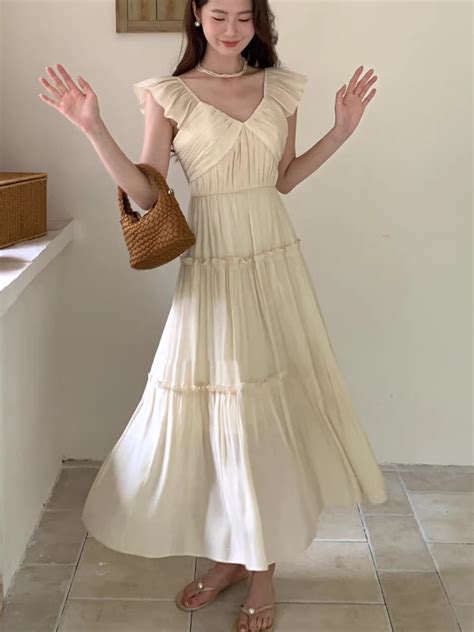 [2color👗당일출고]미친 핏 샤랄라 롱 쉬폰 드레스 셔링 나시 프릴 뒷지퍼 원피스 페미닌 데이트 코디세트 에이블리