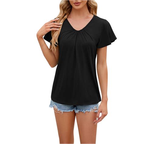 Honhuzh Womens Shirts Clearance Solid Color Tops V Neck Classic Summer