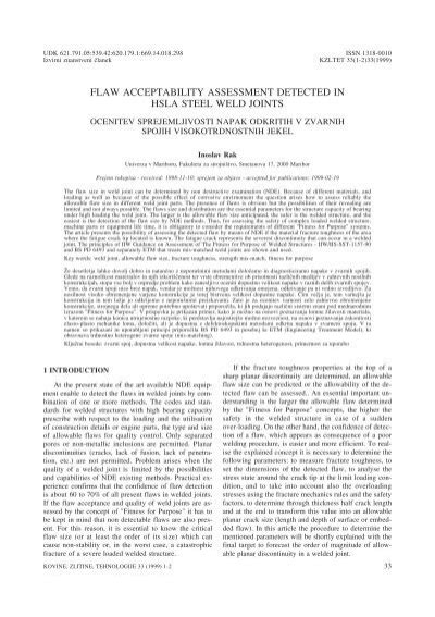 Flaw Acceptability Assessment Detected In Hsla Steel Weld Joints