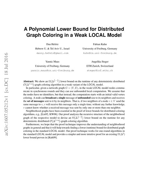 Pdf A Polynomial Lower Bound For Distributed Graph Coloring In A Weak