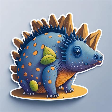 귀여운 안킬로사우루스 캐릭터 테마 컷 스티커 디자인 Ai 생성 프리미엄 사진