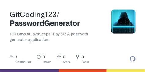 github gitcoding123 passwordgenerator 100 days of javascript day 30 a password generator