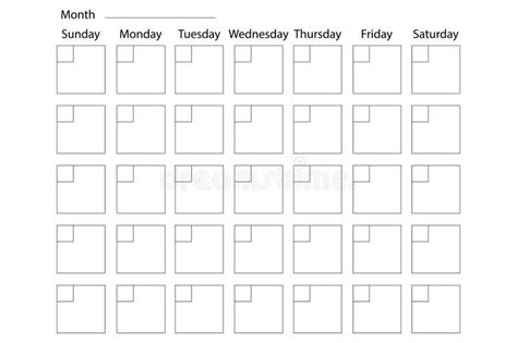 blank monthly calendar grid layout template days of the week minimal