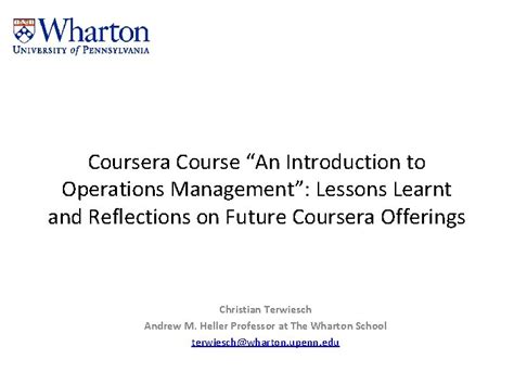 Coursera Course An Introduction To Operations Management Lessons