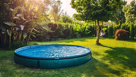 Above Ground Swimming Pool On Grass In Backyard Stock Image Image Of