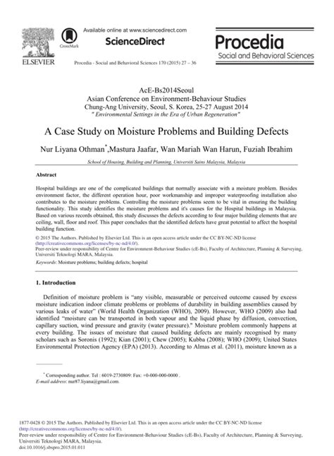 Pdf A Case Study On Moisture Problems And Building Defects Throughout Building Defect Report