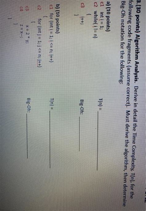 Solved 330 Points Algorithm Analysis Derive In Detail