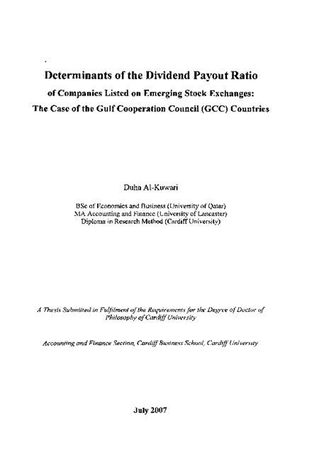 Pdf Determinants Of Dividend Payout Ratio