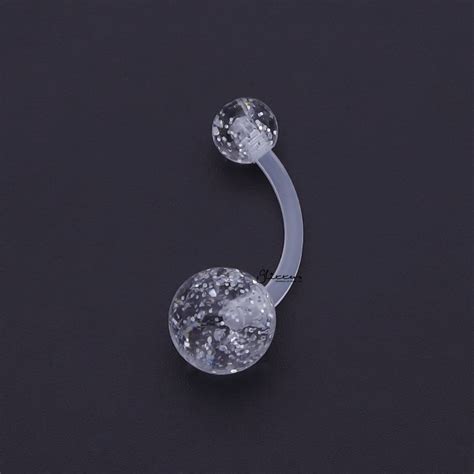 Glitters Clear Acrylic Balls Belly Button Ring Glitters