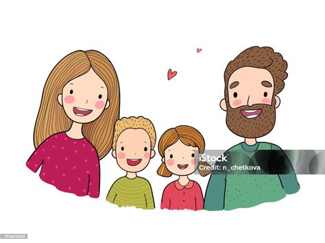 Szczęśliwa Rodzina Rodzice Z Dziećmi Ładny Tata Z Kreskówek Mama Córka
