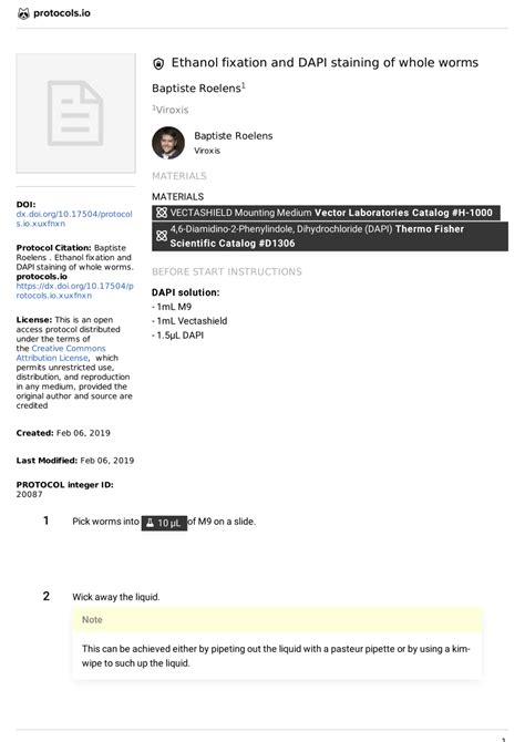 Pdf Ethanol Fixation And Dapi Staining Of Whole Worms V1