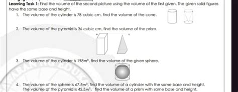 Solved Leaming Task 1 Find The Volume Of The Second Picture Using The