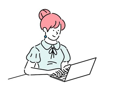 Premium Vector A Woman Sits At A Desk And Is Typing On A Laptop