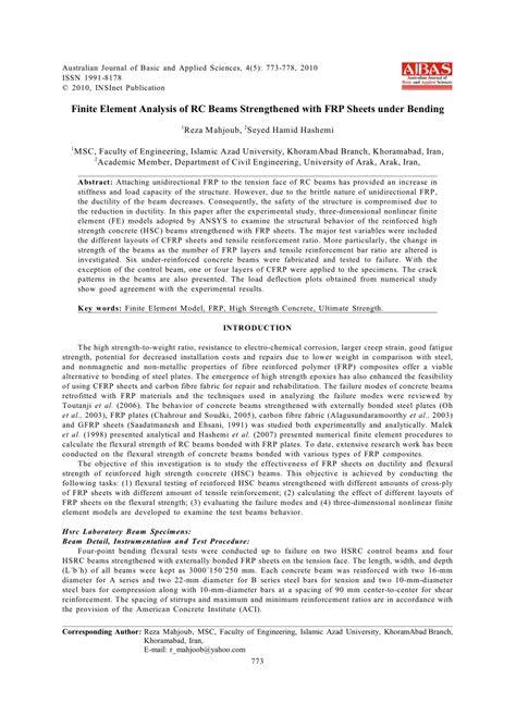 Pdf Finite Element Analysis Of Rc Beams Strengthened With Frp Sheets