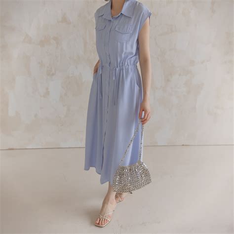 커먼유니크 론즈 카라 스트랩 슬리브리스 롱 원피스 여름나시셔츠포켓스트링리본셔링클래식베이직오피스룩하객룩