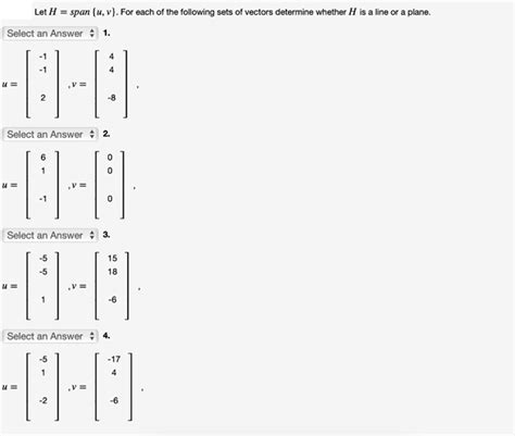 solved let h span [u v] for each of the following sets of