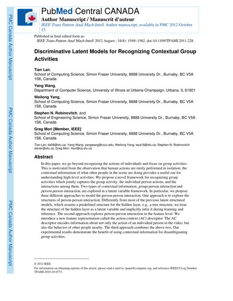 Pdf Discriminative Latent Models For Recognizing Contextual Group Activities