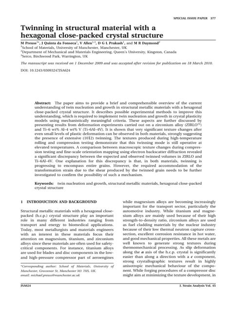 Preuss Et Al 2010 Twinning In Structural Material With A Hexagonal Close Packed Crystal