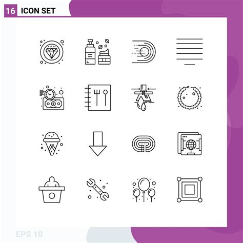 Pictogram Set Of 16 Simple Outlines Of Investment Text Asteroid Center Space Editable Vector