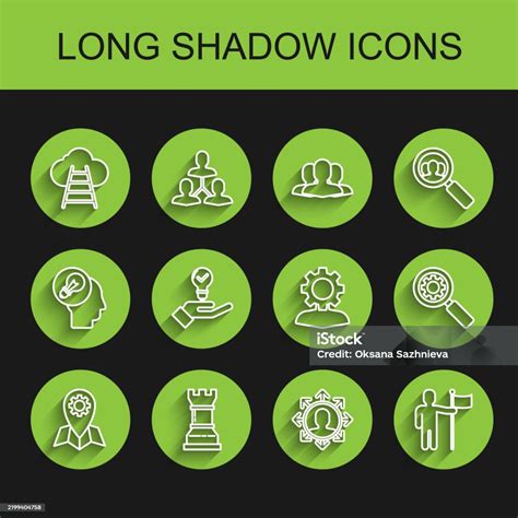 설정 라인 위치 작업 비즈니스 전략 클라우드로 이어지는 사다리 프로젝트 팀 기지 깃발을 들고 남자 전구 손 돋보기 기어 및 내부 아이콘이 있는 인간 벡터 개념에 대한 스톡