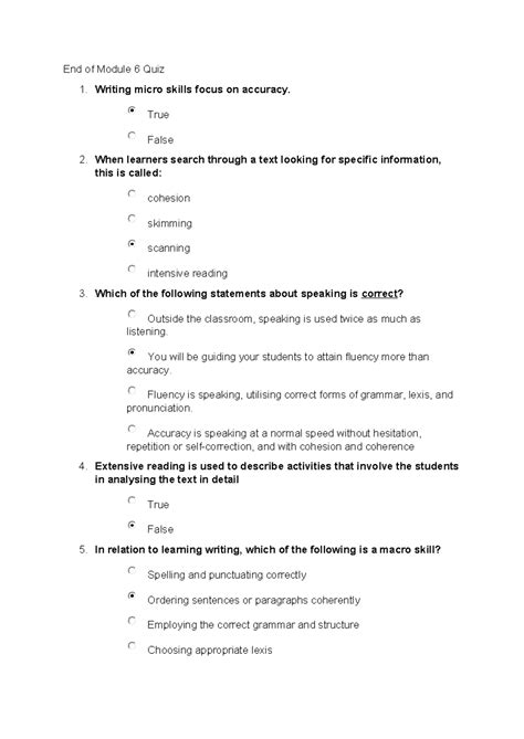 Module Quiz Questions Key Skills In Language Learning Studocu