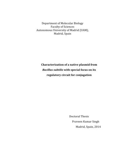 Bacillus Subtilis 168 Characterization Of A Native Plasmid From Bacillus Subtilis With Speci