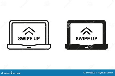 Swipe Up In Laptop Line And Silhouette Icon Set Gesture On Computer Touch Screen Pictogram