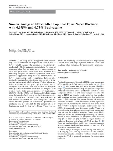 Pdf Similar Analgesic Effect After Popliteal Fossa Nerve Blockade With 0 375 And 0 75