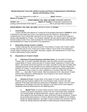 Marital Deduction Trust Agreement Blank Fillable Template Fill Out