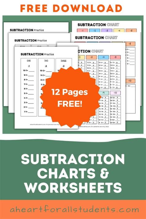 Printable Subtraction Table Chart