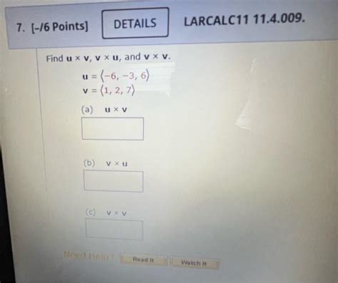 Solved Find Uv Vu And Vv U 6 3 6 V 1 2 7 A Uv Chegg Com
