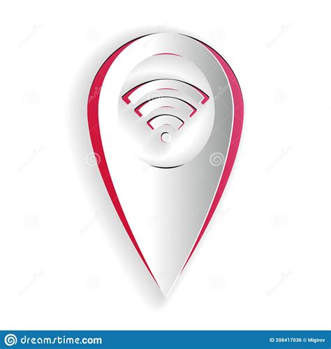 Paper Cut Pointer Map With Wifi Internet Signal Connection Icon Isolated On White Background