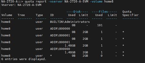 Quota Report Screen Rnetapp