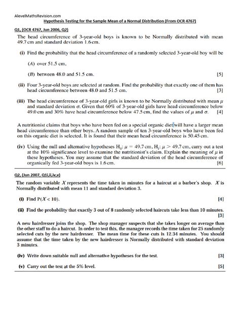 Hypothesis Testing For The Sample Mean Of A Normal Distribution Pdf