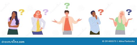 Puzzled People Pensive Man And Woman Cartoon Character With Question Mark Set Isolated On White