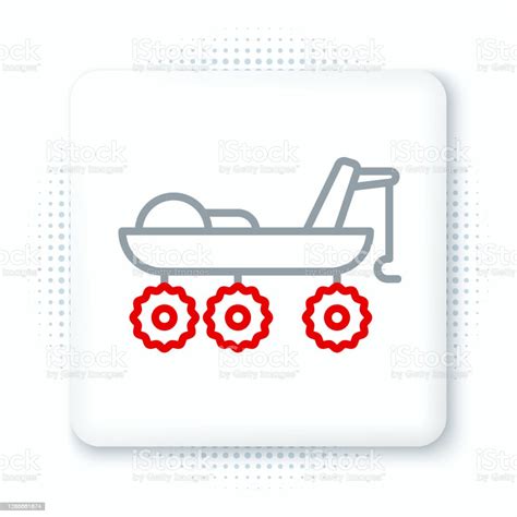 흰색 배경에 격리 된 라인 화성 로버 아이콘 우주 로버 문워커 사인 행성 표면을 연구하기위한 장치 다채로운 개요 개념 벡터 Criminal Investigation에 대한