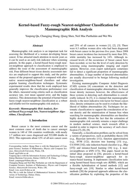 Pdf Kernel Based Fuzzy Rough Nearest Neighbour Classification For Mammographic Risk Analysis