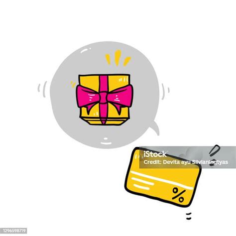 기프트 카드 로열티 프로그램 적립 포인트 선물 상자 더 할인 특전 컨셉 만화를 위한 손으로 그린 낙서 카드 및 기프트 일러스트