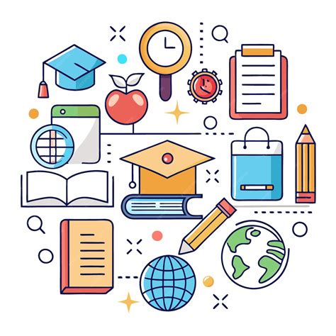 Iconos Educativos Coloridos Con Gorra De Graduación Libro De Globo